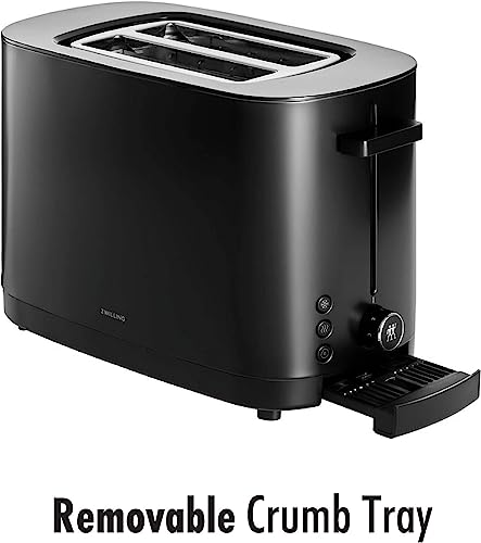 ZWILLING Enfinigy Cool Touch Toaster 2 Slice with Extra Wide 1.5" Slots for Bagels, 7 Toast Settings, Even Toasting, Reheat, Cancel, Defrost, Black