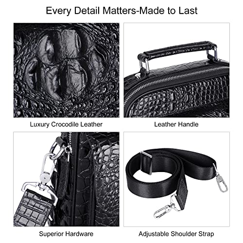 PIJUSHI Crocodile Leather Crossbody Bag for Men Genuine Leather Small Messenger Bag Shoulder Bag(PE002 Black)