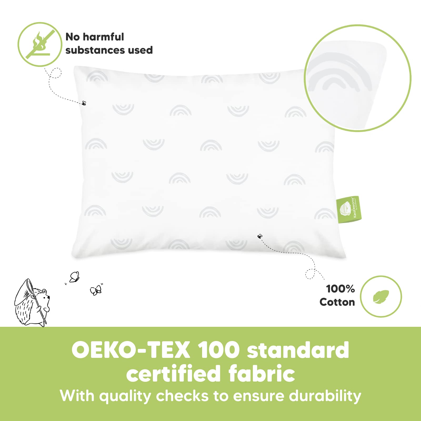 KeaBabies 2-Pack Toddler Pillow and Toddler Pillowcase for 13X18 Pillow - Soft Organic Cotton Toddler Pillows for Sleeping - Organic Toddler Pillow Case for Boy, Kids