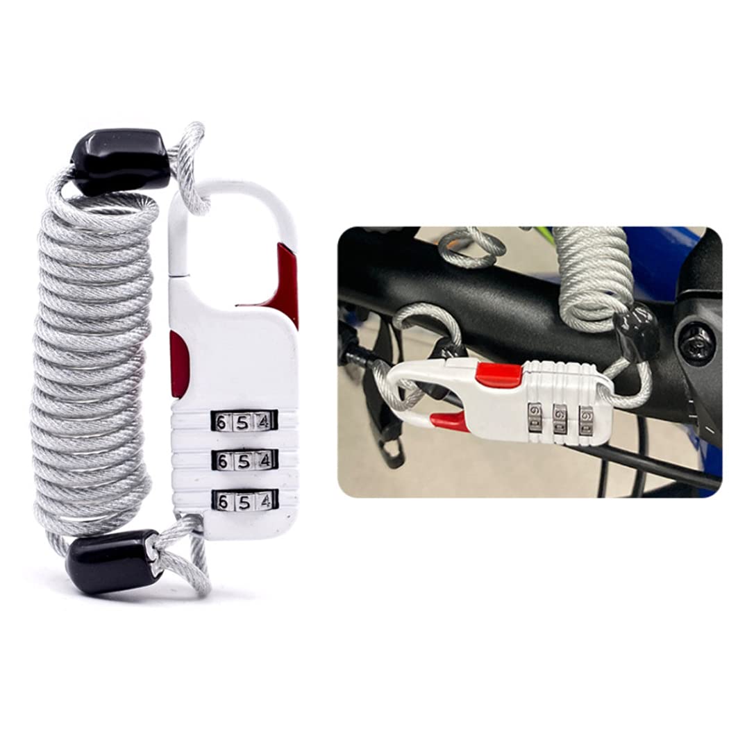 DaZhan Portable Combination Helmet Cable Lock, 3-Digit Password Code Padlock with Scalable Steel Wire for Bicycle Motorcycle White 2Pcs/Set