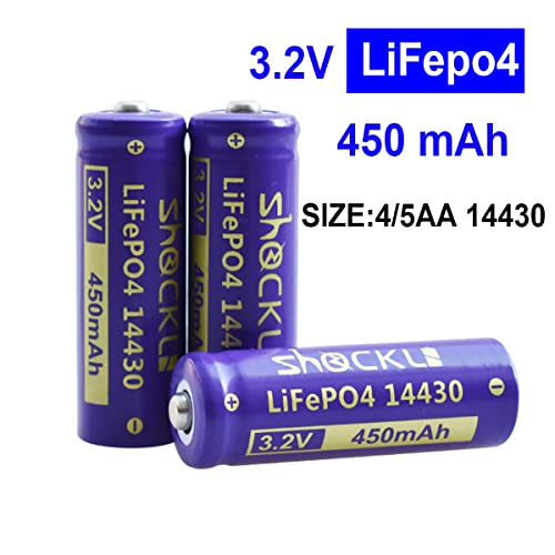 funkawa (2-Pack Shockli 14430 3.2V 450mAh LiFePO4 Rechargeable Solar Battery for Outdoor Solar Garden Light【Shorter Than AA!】