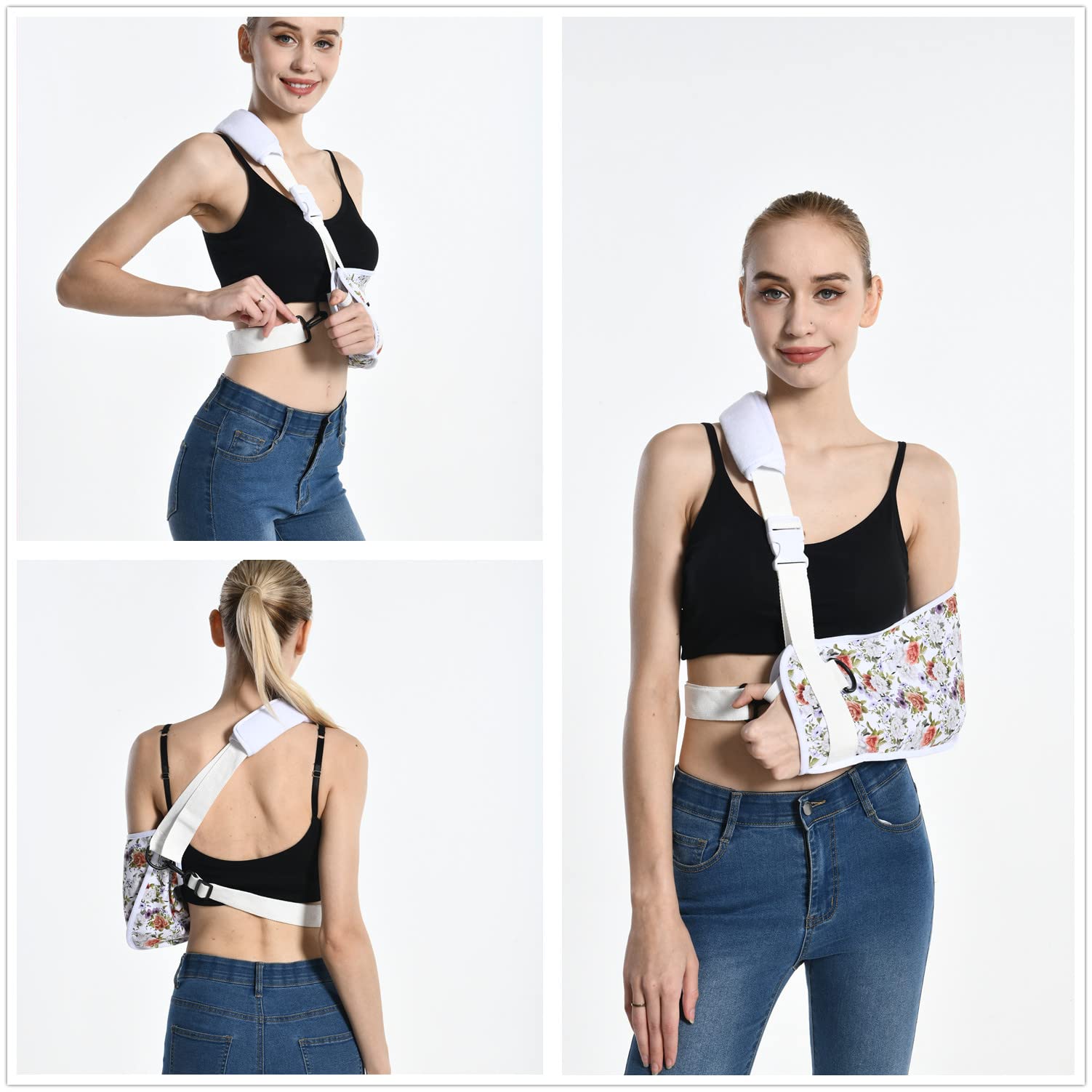 Fotgok Breathable Arm Sling with Waist Belt for Shoulder Women-Shoulder Immobilizer with Strong Support-Breathable Arm Support Brace for Shoulder Injury, Peony