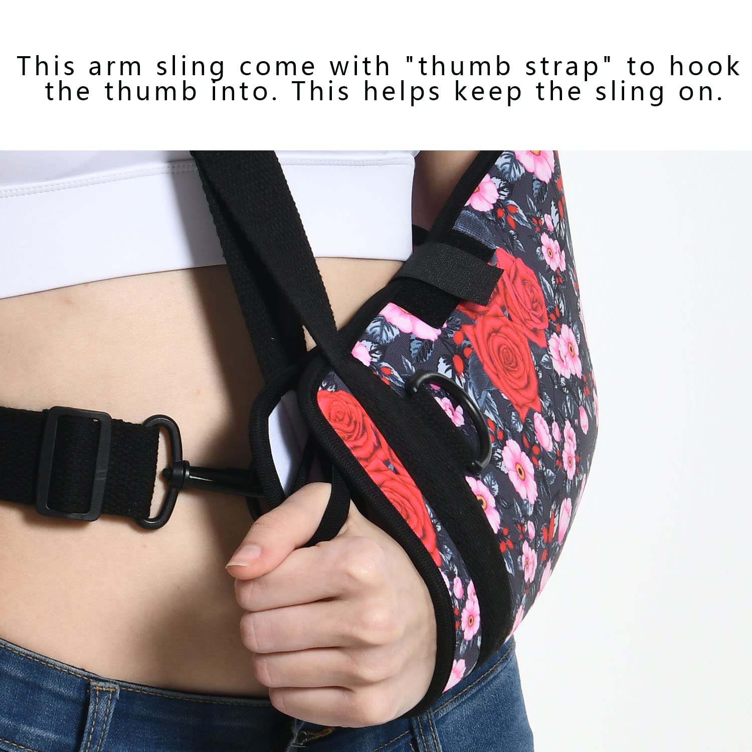 Fotgok Soft Foam Arm Sling with Waist Belt for Shoulder Women-Shoulder Immobilizer with Strong Support-Breathable Arm Support Brace for Shoulder Injury,Red Rose