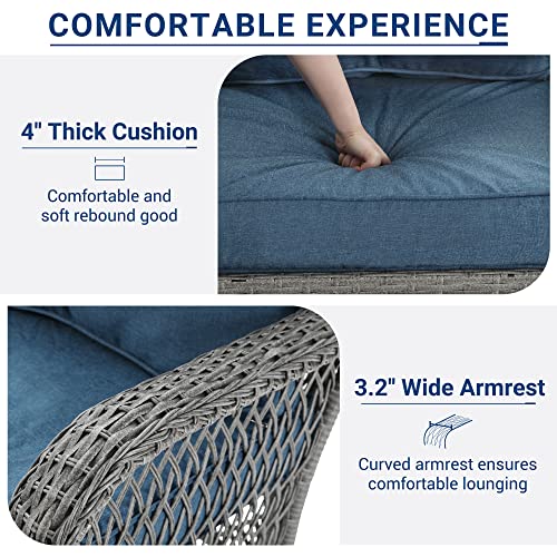 UDPATIO 3 Piece Patio Set Rocking, Rattan Outdoor Rocking Patio Bistro Set with 2 Rockers and 1 Side Table with 4ββ Thick Cushions for Backyard, Porch, Balcony, Poolside(Blue)