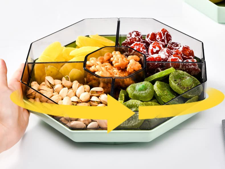 Easy Essentials Food Storage Container Bins, Divided Lazy Susans Turntable Organizer Bins Appetizer Tray, Round Reusable Snack Containers for Compartment Round Plastic Food Storage (Green)