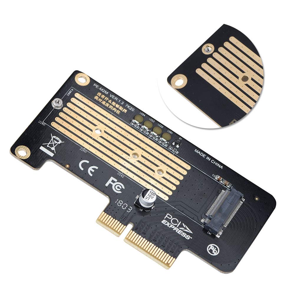 Easy Installation Support M.2 MKey NVME SSD Extender Riser Card SSD to PCI E, Liteon T10 for AData SX8000 Intel 600P