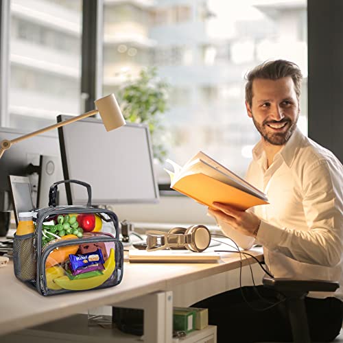 UEASE Small Clear Lunch Bag 8-Can/See Through Lunch Box for Kids with Detachable Hand Strap/Reusable Clear Lunch Bags for Work, Office,School Picnic,Beach(Grey