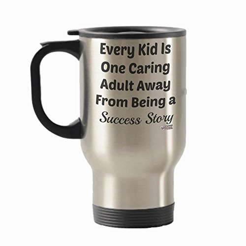 Teacher Travel Mug - Novelty Gifts, Stainless Steel Insulated Cup By Vitazi Kitchenware - Gift for Teachers, Coaches, Educators Every Kid Is One Caring Adult Away From Being a Success Story (Silver)