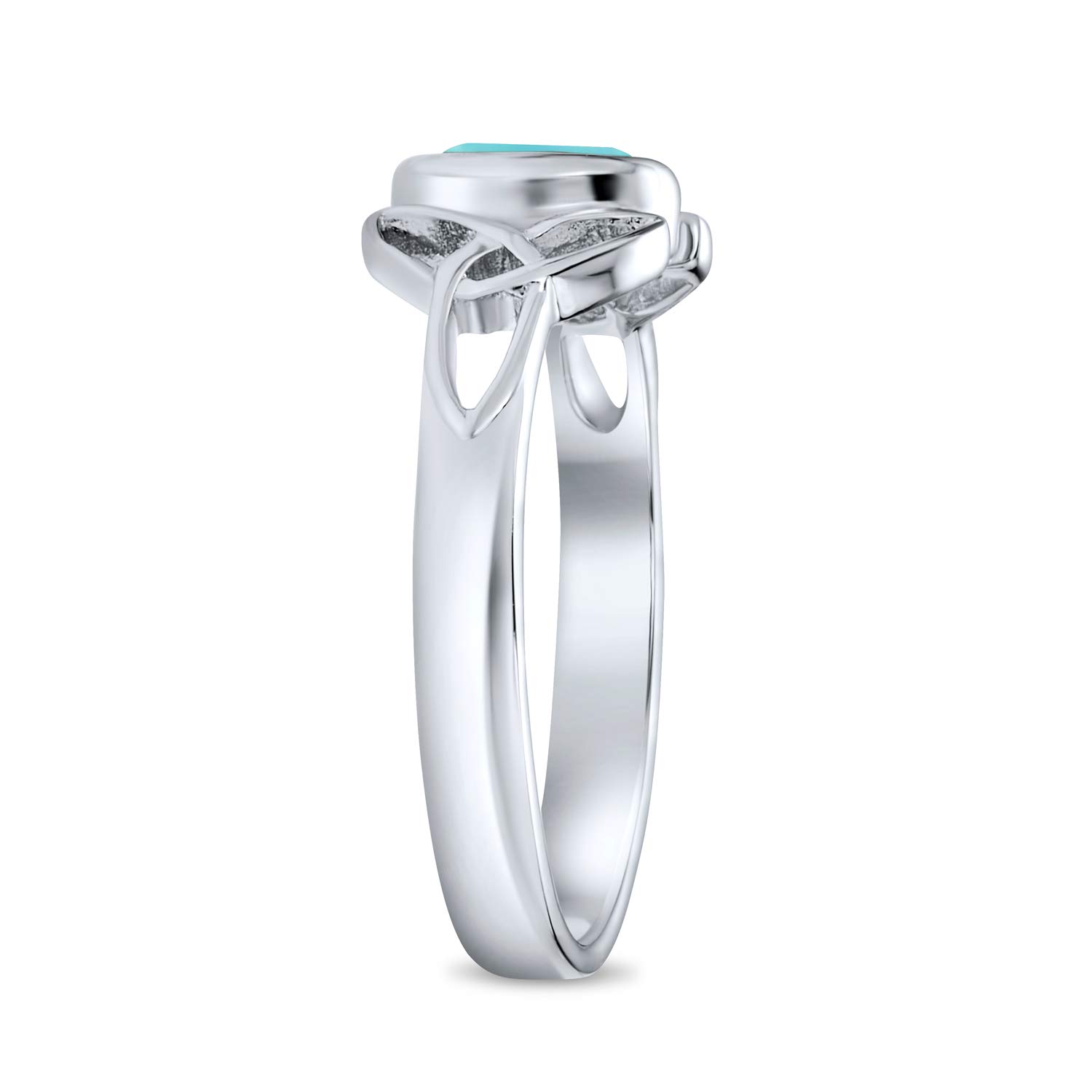 Delicate Celtic Blue Stabilized Turquoise Trinity Love Knot Triquetra Infinity Ring For Women Teen Thin Band Ring .925 Sterling Silver