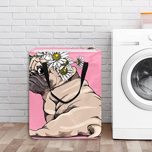 Garland Bulldog Print Collapsible Laundry Hamper, 60L Waterproof Laundry Baskets Washing Bin Clothes Toys Storage for Dorm Bathroom Bedroom