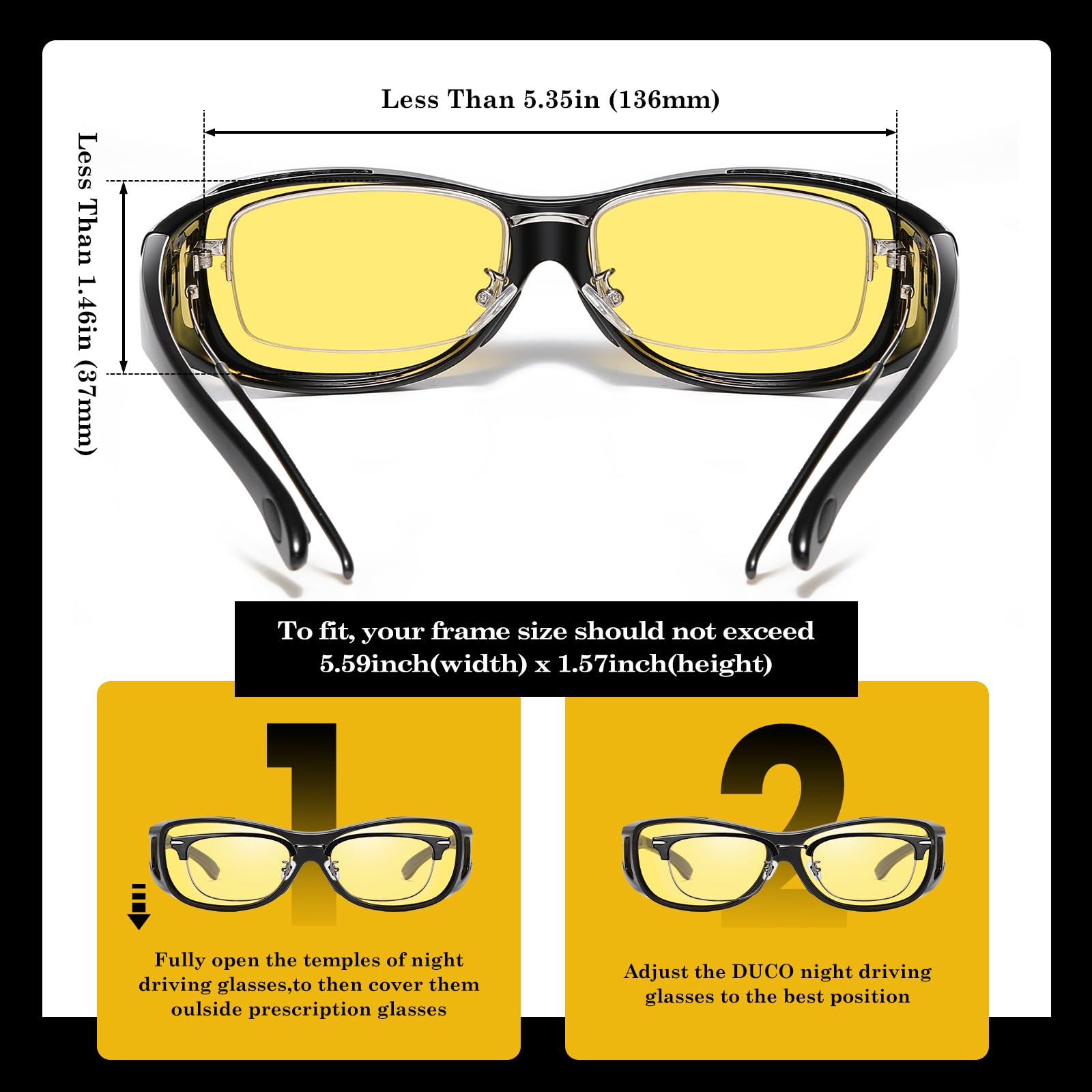 DUCO Night Vision Glasses for Driving at Dusk Rainy Day Anti Glare Fit Over Wrap Around Eyewear Glasses UV400 Polarized 8953Y