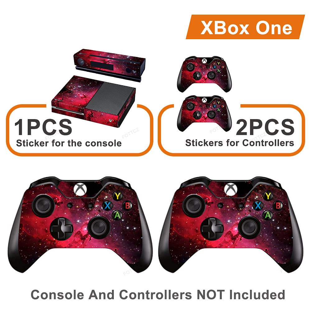 FOTTCZ Vinyl Skin Sticker Decal Cover for Microsoft Xbox One Console and 2 Controllers [Red Nebula]
