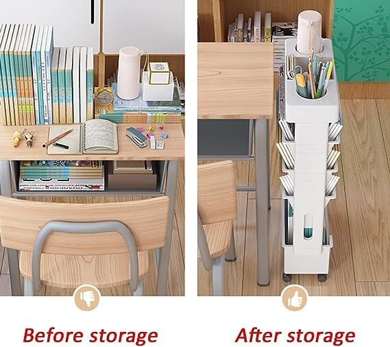 Removable Bookshelf with Wheels, Multi-Functional Large-Capacity Organization Rack, Compact Rotatable and Detachable Rolling Book Cart, Space-Saving Shelf.