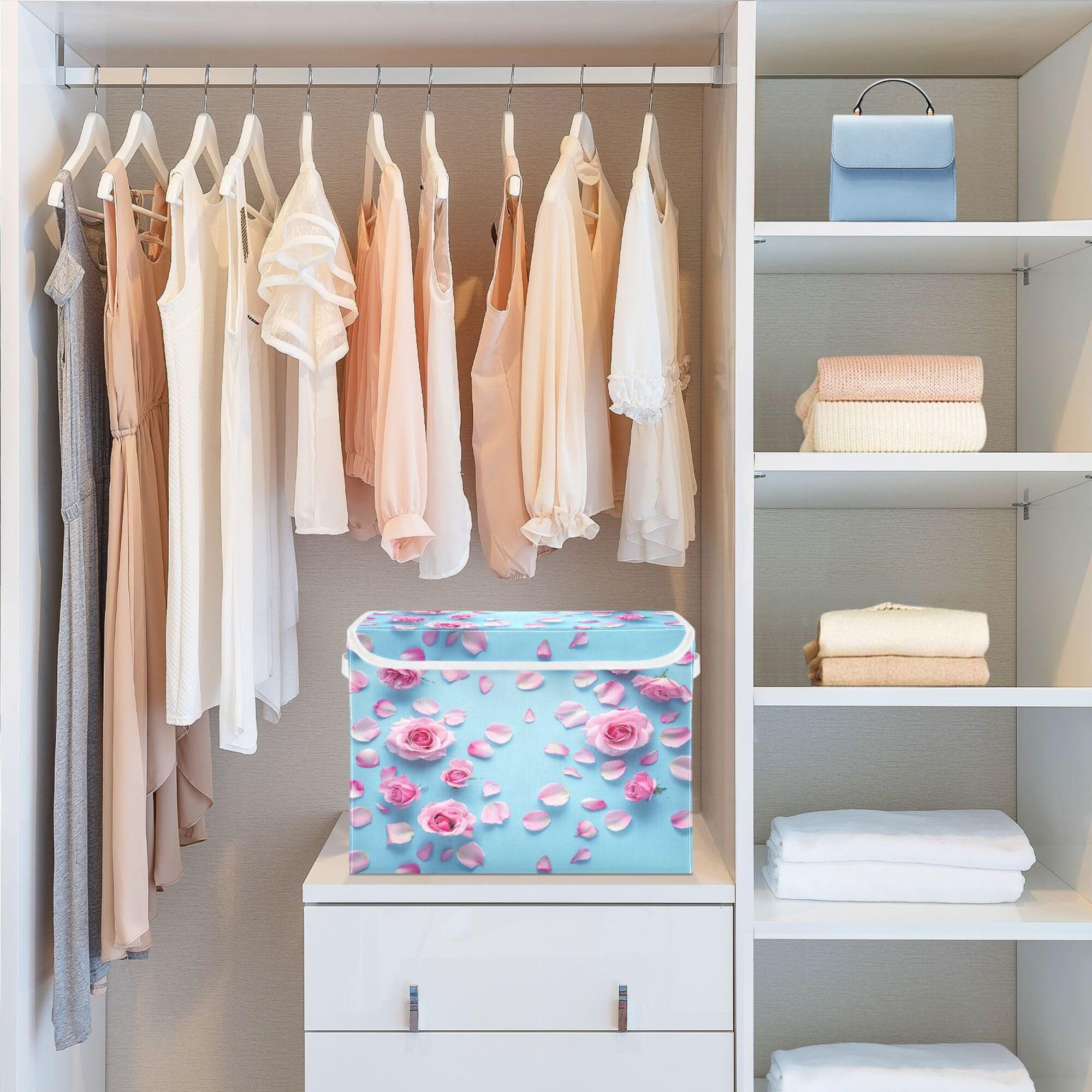 Hzwxjrlf Foldable Storage Box, Storage Bins with Lids, Storage Boxes with Handles, Storage Boxes For Clothing, Storage Bins For Homes and Offices (Beautiful Roses)