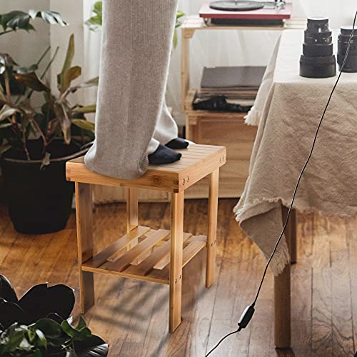 PINGEUI 2 Packs 13 Inches Bamboo Step Stool, Non-Slip Bamboo Small Seat Stool, Durable Bamboo Footrest Bench with Storage Shelf for Bathroom, Bedroom, Kitchen