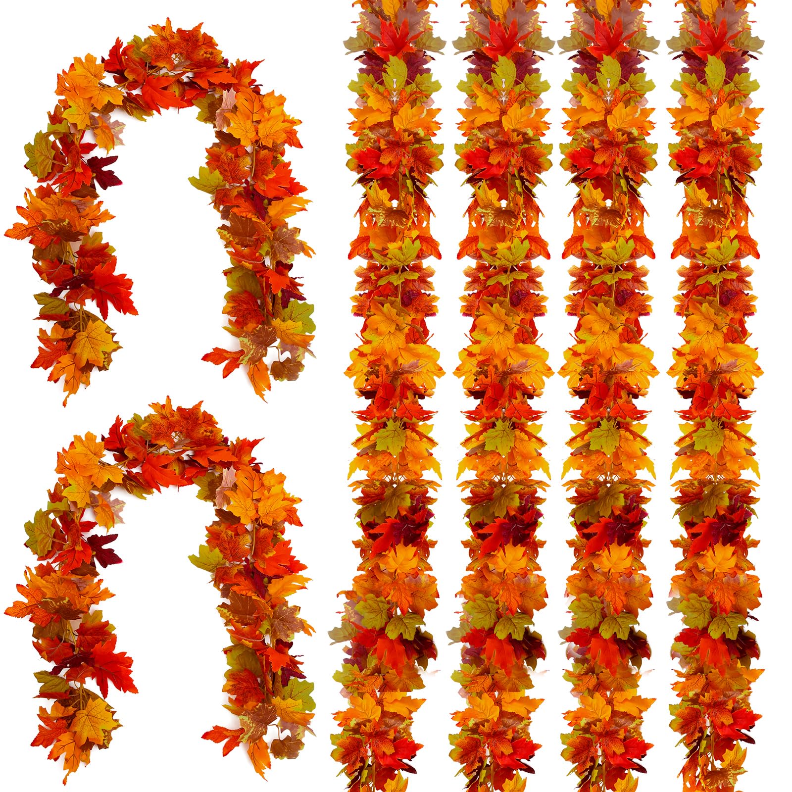 Joyhalo 6PCS Fall Maple Leaves Garland,Red