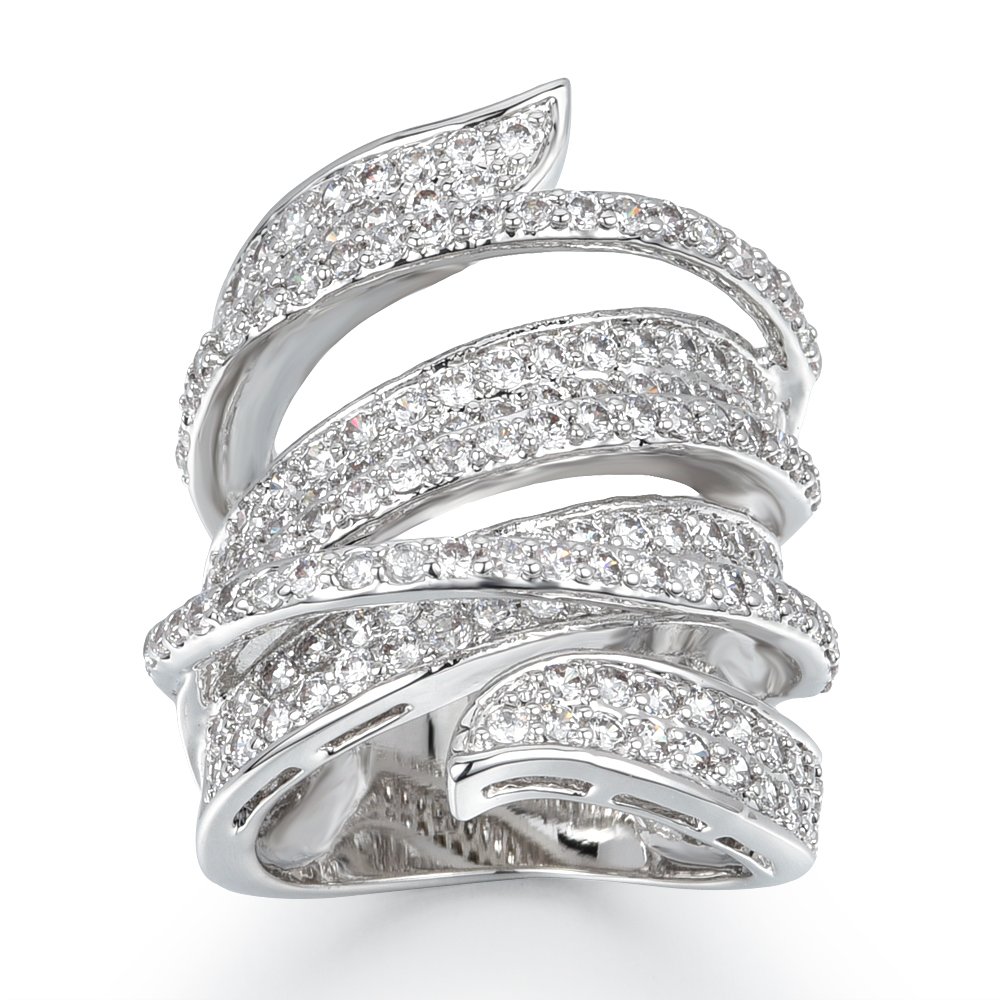 Delicin Jewelry Rhodium Plated Cubic Zirconia Wide Band Cocktail Ring