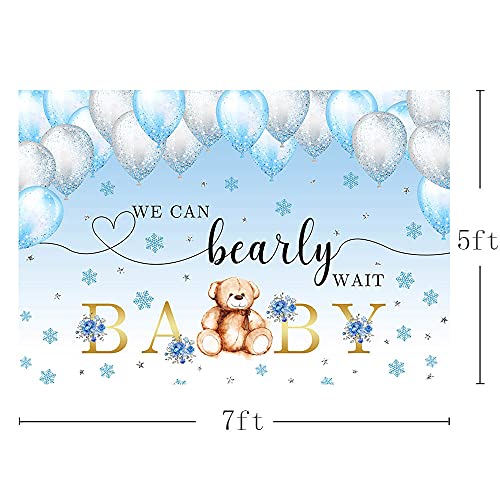 MEHOFOND 7x5ft Winter Snowflake Bear Boy Baby Shower Backdrop We Can Bearly Wait Bear Blue and Silver Balloons Photography Background Party Decor Cake Table Decor Banner Photo Booth