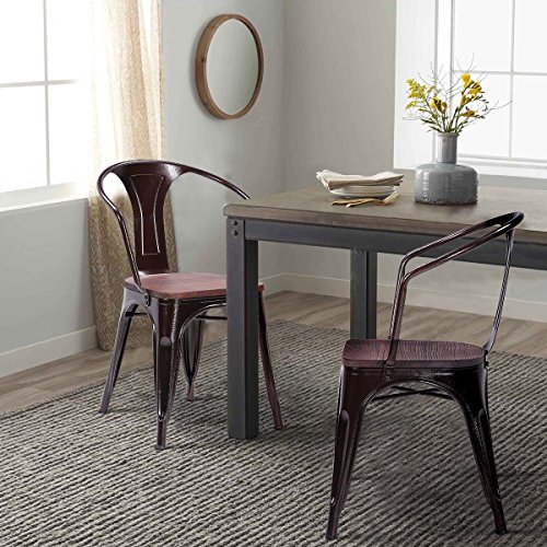 COSTWAY Metal Dining Chair Tolix Style Indoor Outdoor Use Armchair Stackable Bistro Cafe Chair Stackable Armchair, Set of 2