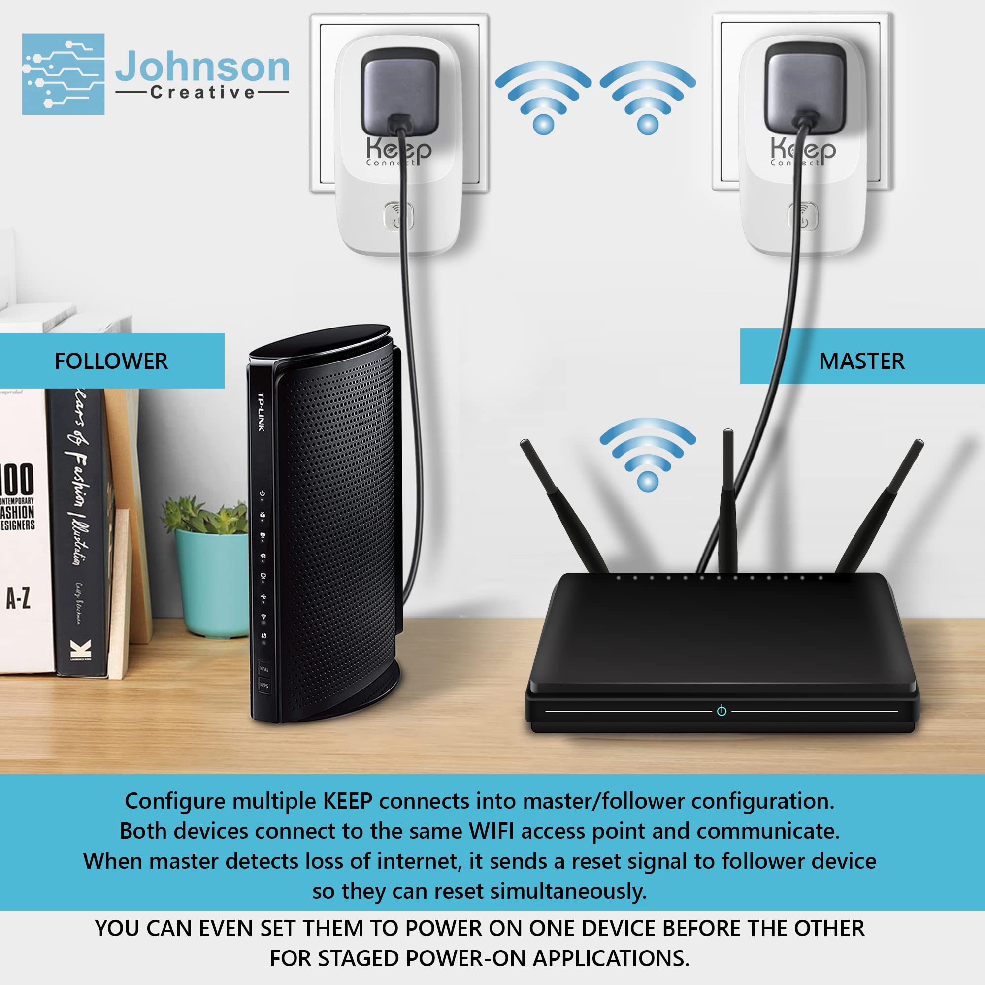 Keep Connect Router Wi-Fi Reset Device, Monitors Connectivity and Resets When Required. No App Necessary. If You Enter a Phone Number it Will Send Texts Upon resets.