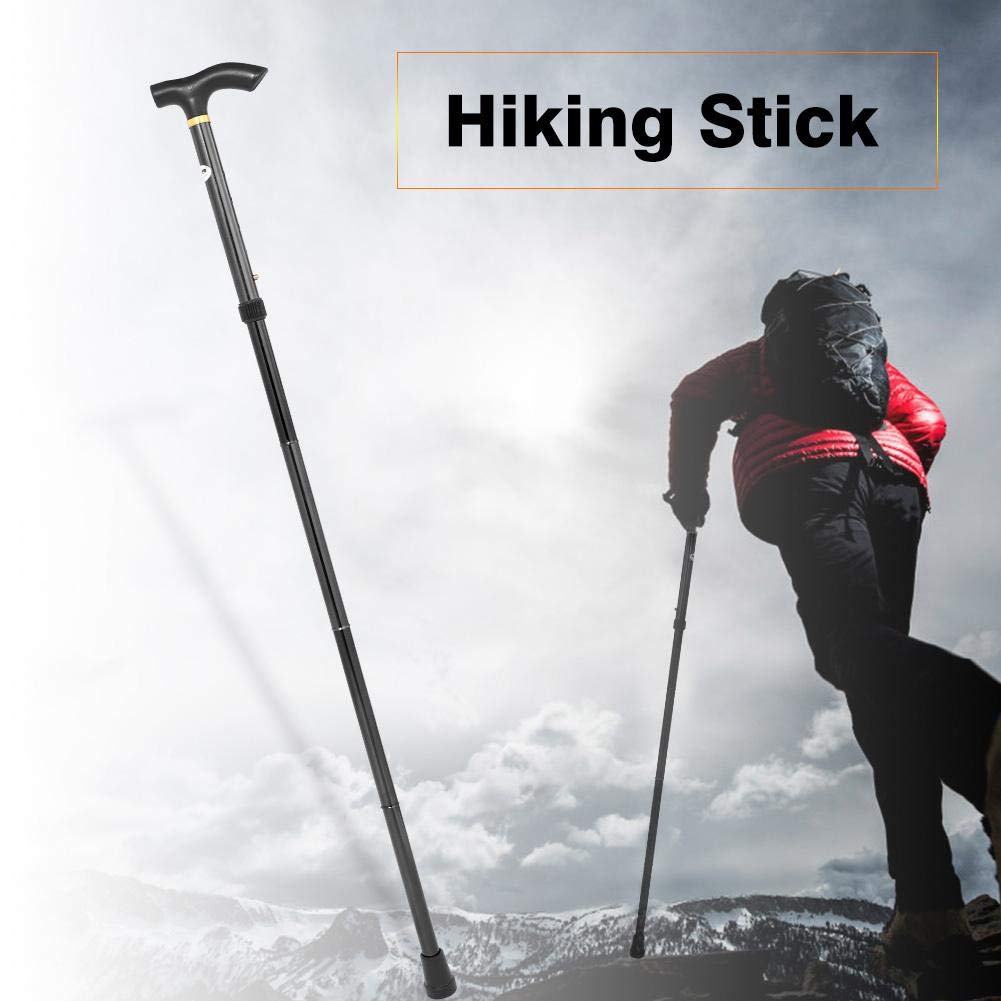 Dilwe Walking Stick, Telescopic Anti-Skid Trekking pole Collapsible Hiking Poles Folding Walking Cane for Outdoor Camping Hiking (Black)