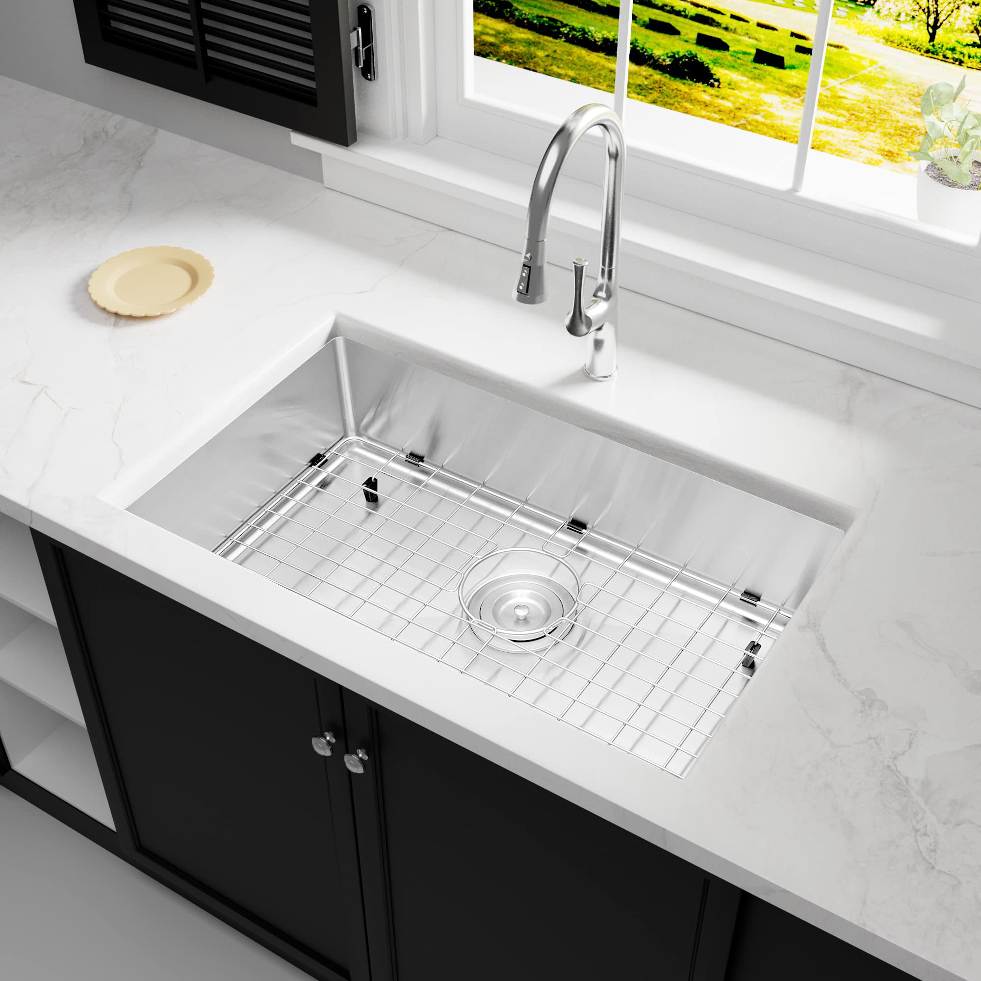 MILOSEN RV Kitchen Sink, 27''Γ16''Γ7'' Stainless Steel Undermount Kitchen Sink, Single Bowl Kitchen Sinks, Kitchen Sink for RV, 7 inch Depth Outdoor Kitchen Sink