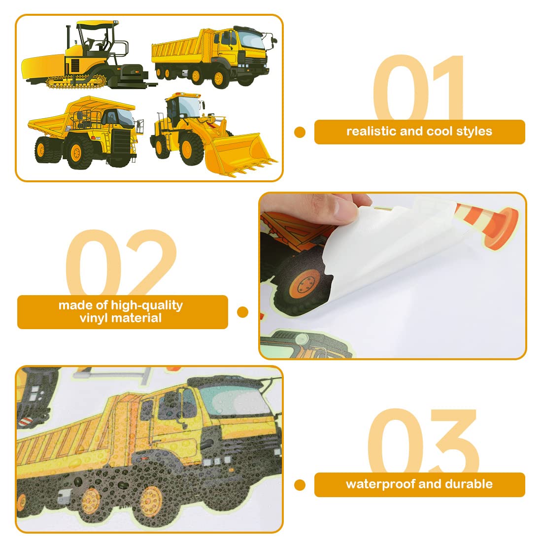 TOARTi Glow in The Dark Construction Wall Stickers, Transport Truck Excavator Tractor Decals,Luminous Vehicle Wall Decal for Kids Boys Room Nursery Decor(4 Sheets, 49 pcs)