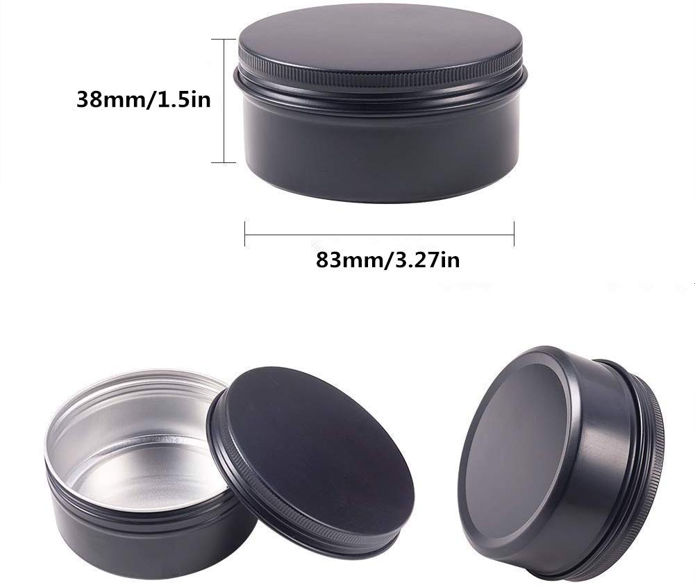 Healthcom 6 oz 12 Packs Black Round Aluminum Tin Cans Screw Top Metal Steel Tins Empty Slip Slide Cosmetic Sample Containers Storage Organization for Salve Crafts Spice Candles