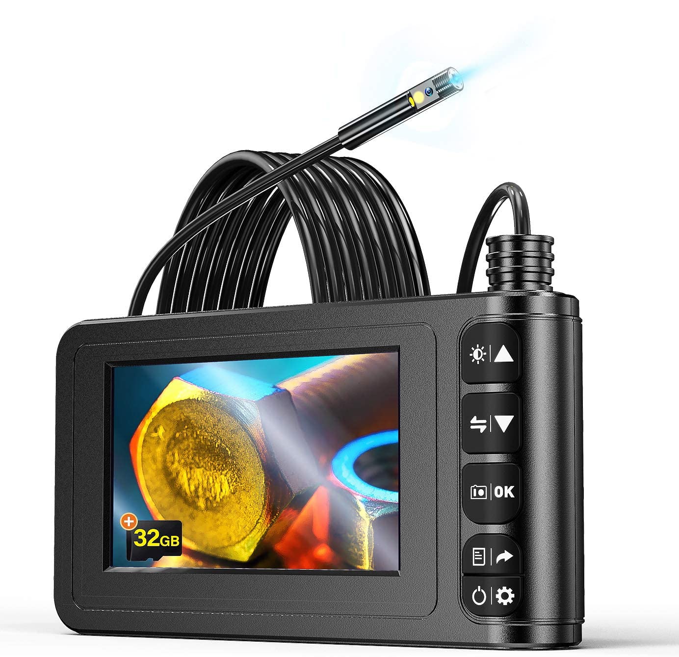 Dual Lens Endoscope,YINAMA 1080P Industrial Borescope 16.4FT Inspection Snake Camera with 32GB Card,Waterproof Semi-Rigid Cable,4.3 Inches Display Screen,6 LED Lights
