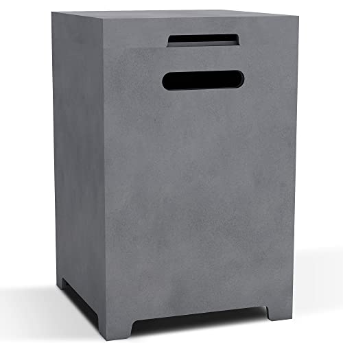 Kante 23.6" H Square Natural Eco-Friendly Concrete/Metal Outdoor Patio Backyard UV and Weather Resistant Modern Propane Tank Cover Storage Box for Gas Fire Pit,Natural Concrete,RMFP-T01-81921