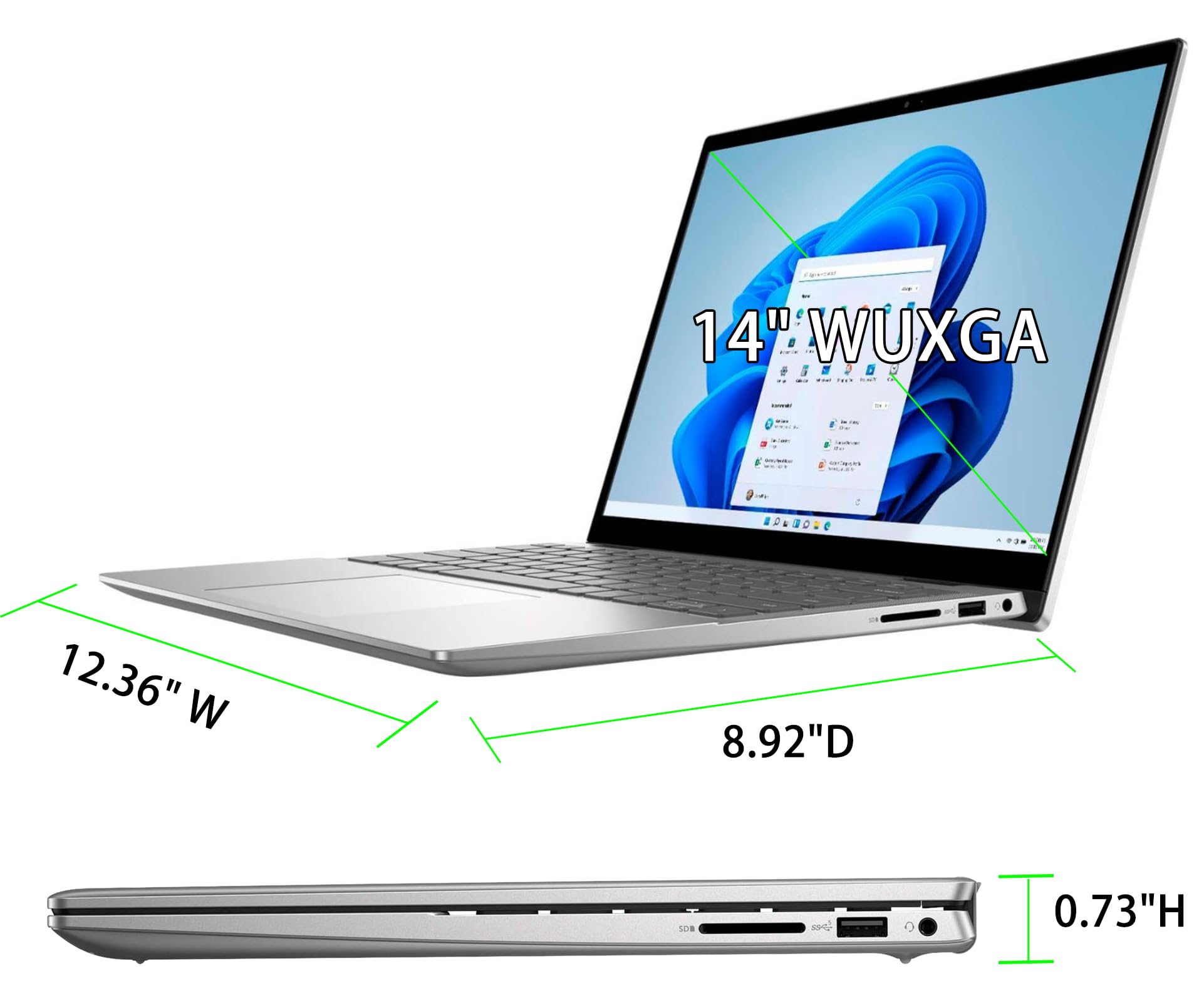 Dell - Inspiron 14.0" WUXGA 2-in-1 Touch Laptop - Core i7 1355U - 2X Thunderbolt4 - Wi-Fi 6- Backlit KB – Bluetooth - Platinum Silver- Win11 W/Cloth (16GB RAM | 1TB SSD)