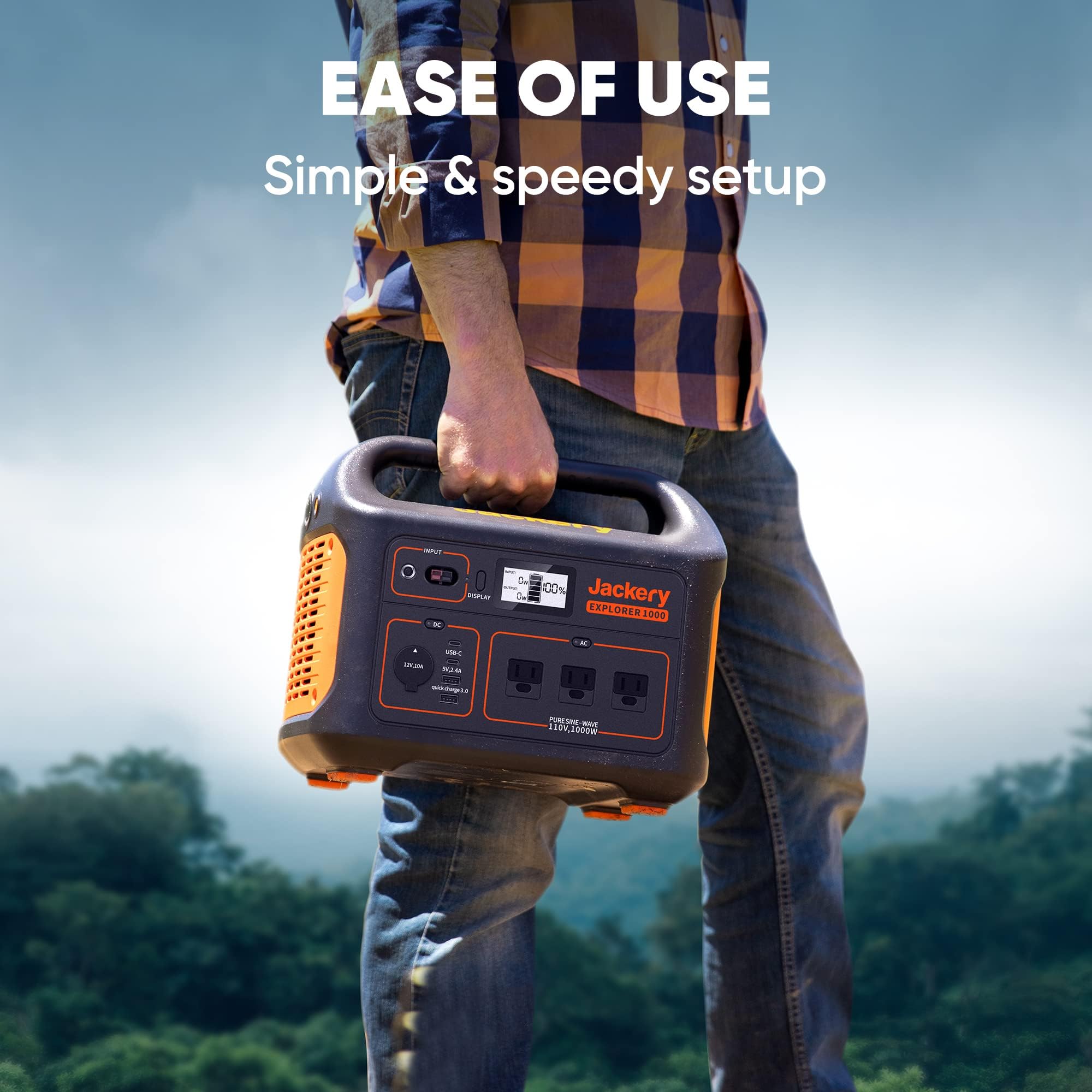 Jackery Explorer 1000 Portable Power Station, 1002Wh Capacity with 3x1000W AC Outlets, Solar Generator for Home Backup, Emergency, Outdoor Camping (Solar Panel Optional)