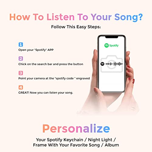 Custom Spotify Keychain with Picture,Custom Scannable Spotify Music Song Code Keychain, Photo Gift for Friends/Lover/Father/Mother/Kids, Square, 2'*3'