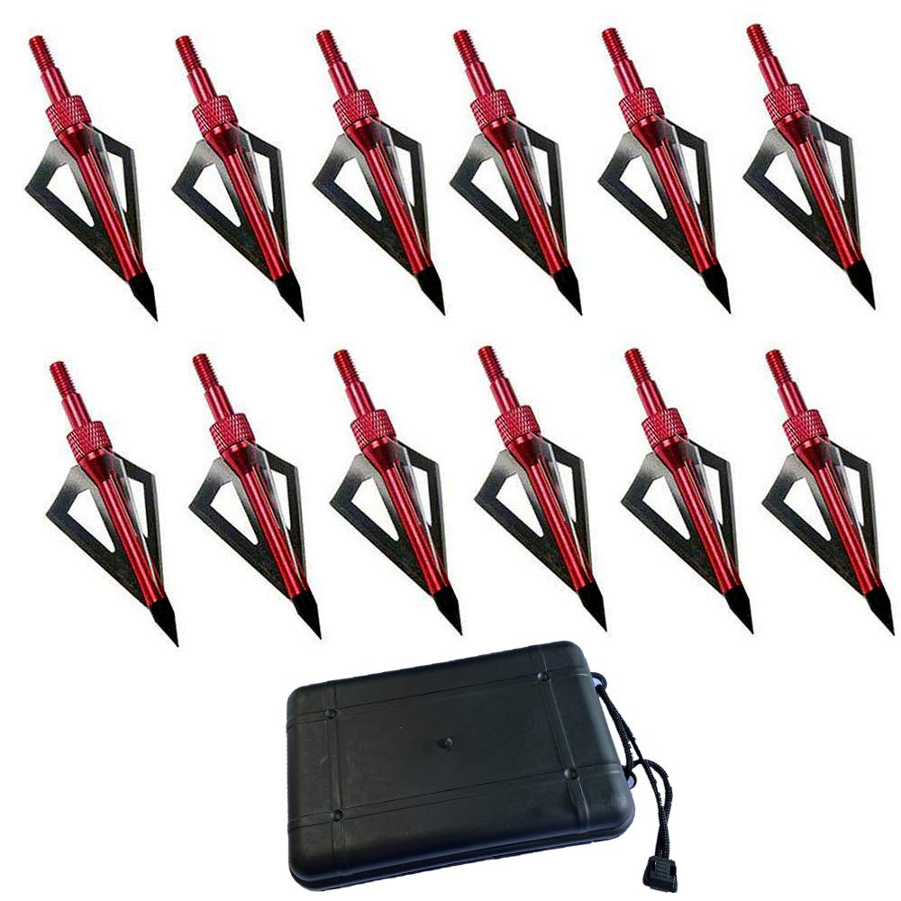 FOUUA Hunting Broadheads, 12Pack 3 Blades Crossbow Broadheads, 100 Grain Archery Broadheads for Crossbow and Compound Bow + 1 Pack Broadhead Storage Case