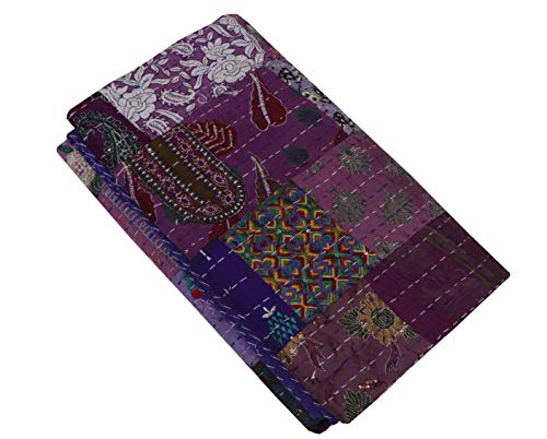 Kantha Quilt, Indian Cotton Bedspread, Twin Size Reversible Bed Sheet, Handmade Kantha Throw,Floral Bed Cover