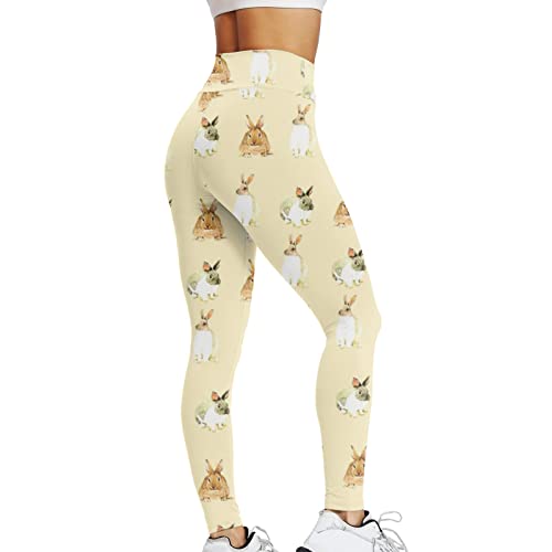 Easter Day Leggings for Women High Waist Easter Eggs Bunny Rabbits Tummy Control Colorful Tights Bunny Rabbits