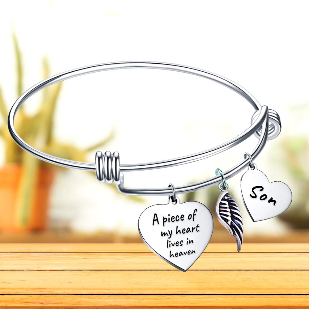 Elegant Chef Son Memorial Bangle Bracelet- A Piece of My Heart Lives in Heaven- Remembrance Sympathy Gift