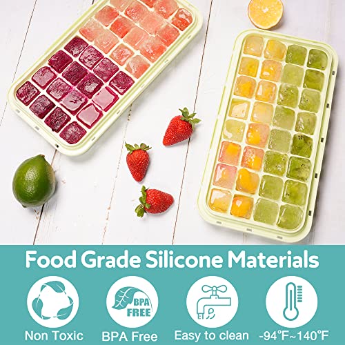 TEBLEI Ice Cube Tray with Lid and Bin, 64 Pcs Silicone Ice Cube Trays for Freezer, Easy Release & Save Space, 2 Ice Trays with Tongs and Scoop, for Whiskey, Cocktail | BPA Free