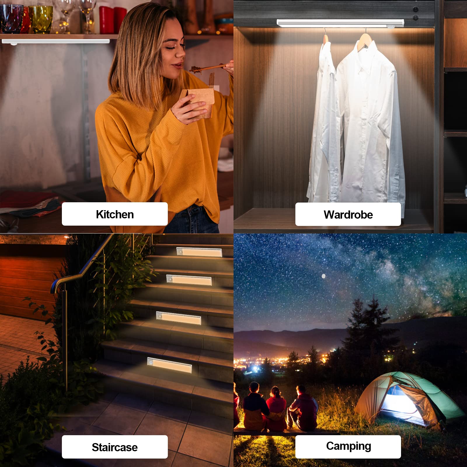 EAUTOR Under Cabinet Lights Motion Sensored β 126 LED Closet Lights Rechargeable Led Light Strip Motion Sensor Closet Lights Stick-On Magnetic Led Under Cabinet Lighting