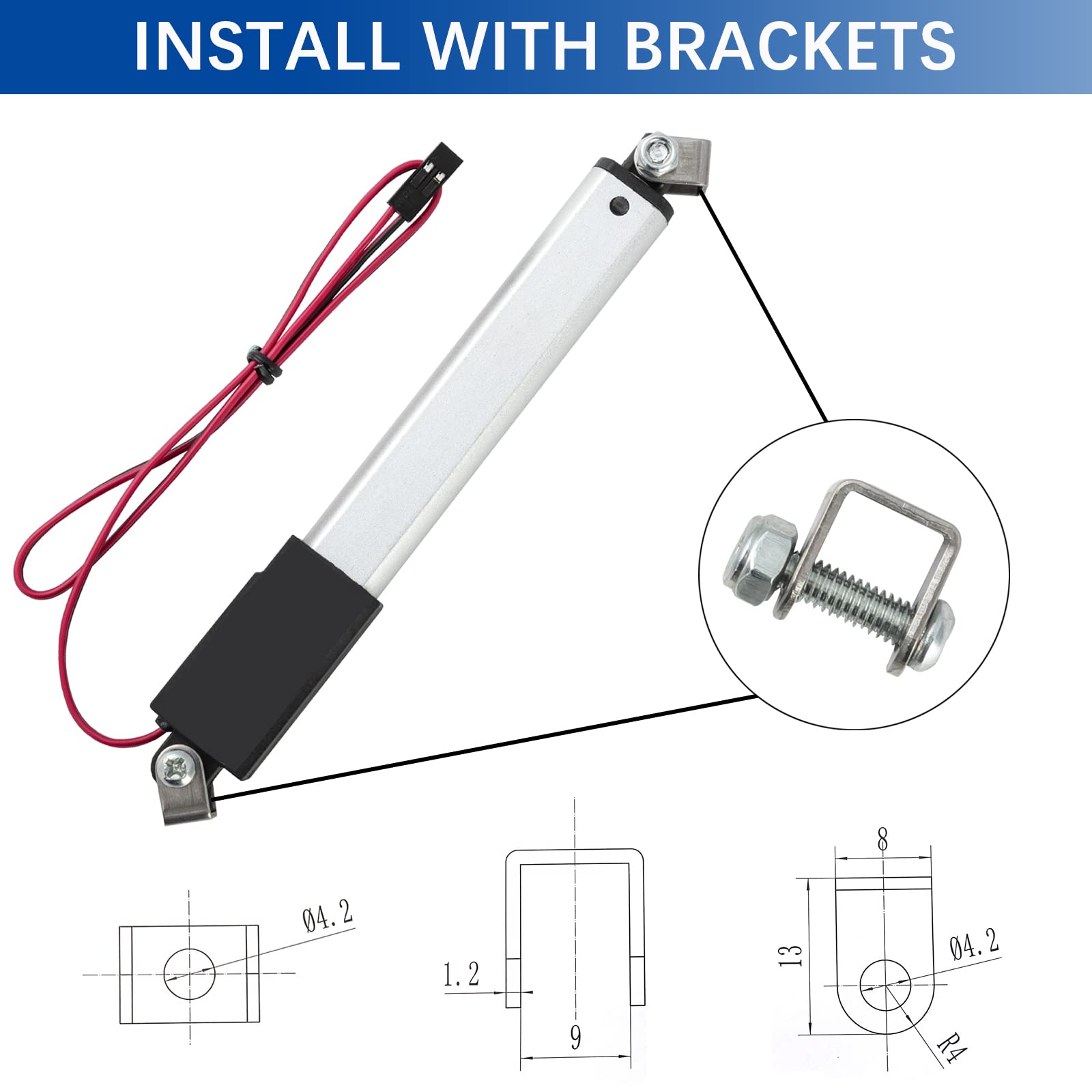 JQDML 4 Inch 4" Stroke Micro Linear Actuator 12V 128N/28.8lbs Speed 0.28"/sec with Mounting Brackets for Cabinets, Robotics, Home Automation and Toys