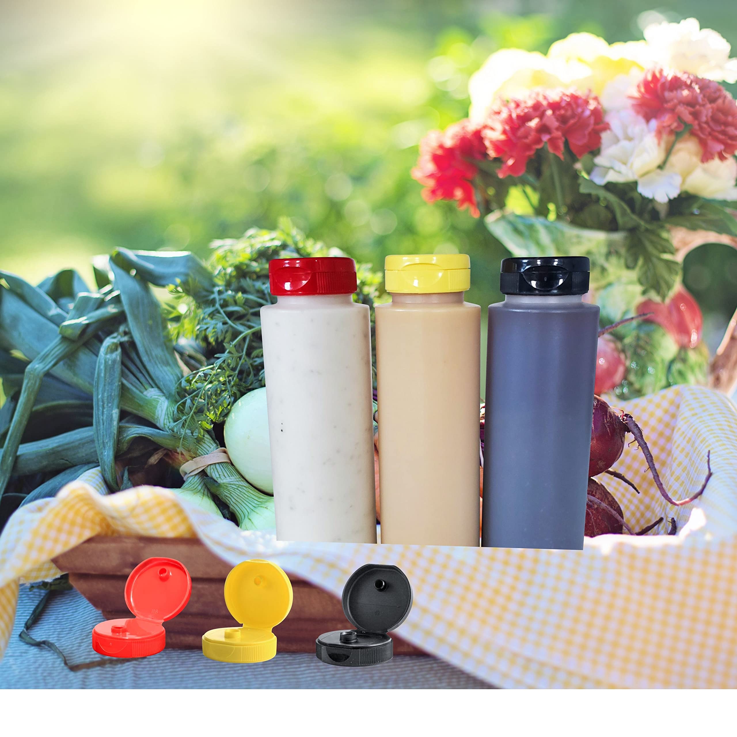 kelkaa 16oz HDPE Plastic Squeeze Bottles with Wide Mouth Opening, Black Flip Top Caps for Condiments and Any Thick Liquid Products, MultiPurpose Refillable Empty Bottles, Cap Size 38mm400 (Pack of