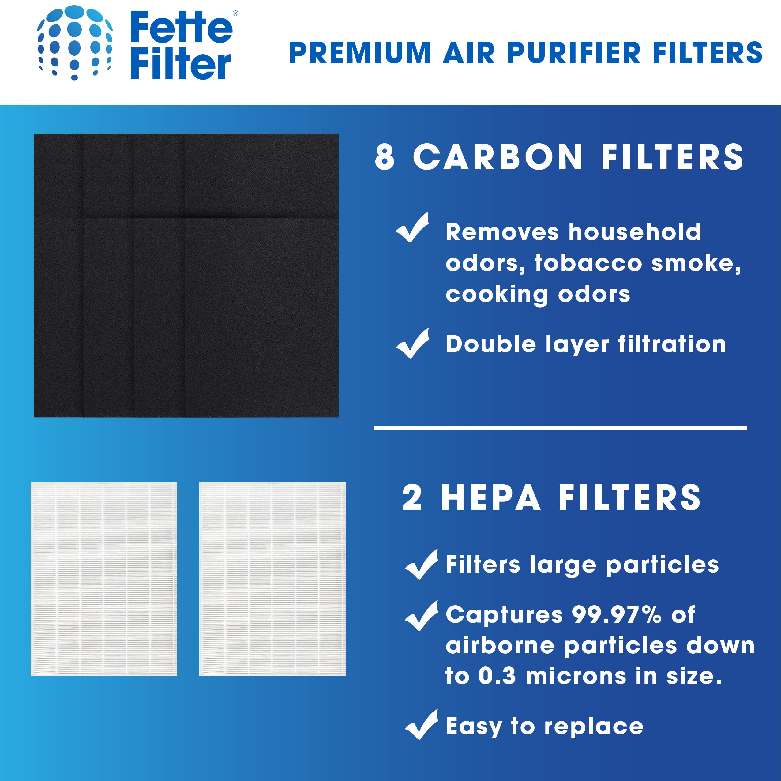 Fette Filter - D480 Premium True Hepa H13 Replacement Filter D4 Compatible with Winix D480 Air Purifier Part Number 1712-0100-02, 1712010002. 2 True Hepa and 8 Activated Carbon Filter