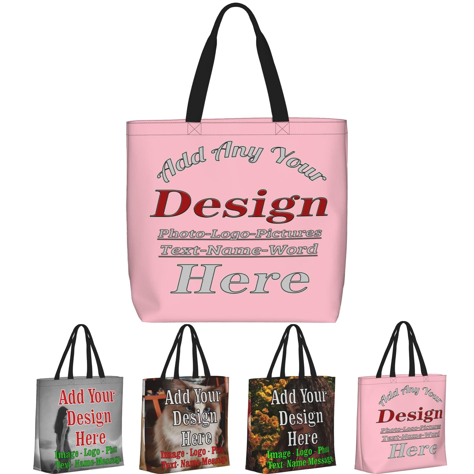 Custom Tote Bag For Women Add Your Own Logo Photo Image Text Name Shoulder Bag Handbag Pink Customize Bag For Shopping Travel Business Work Beach Personalized Gift
