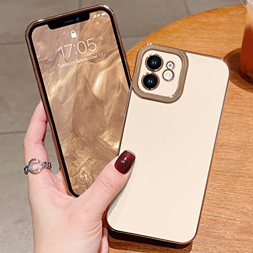 Lafunda Compatible for iPhone 11 case,Plating Cases for Women Girls Luxury Cute Electroplated Golden Edge,Shockproof TPU Bumper with Silicone Camera Protective Phone Cover for iPhone 11 White