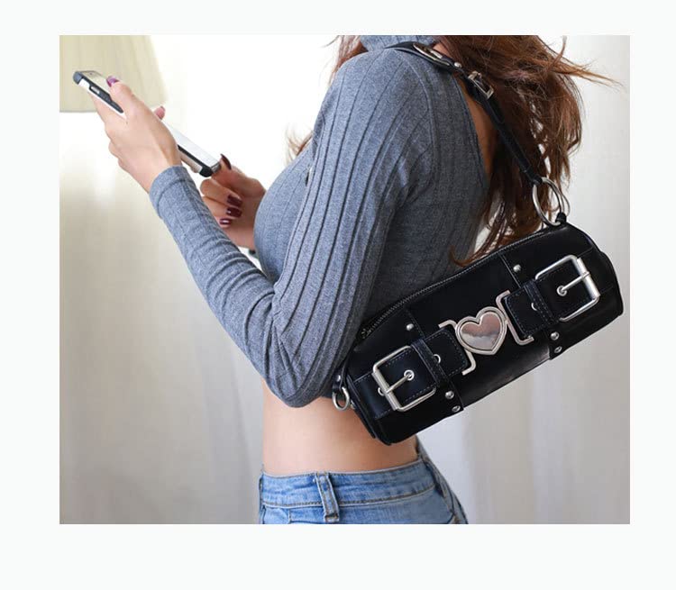 GESALOP Y2K Purse Love Vintage Shoulder Bag Women's Handbag Aesthetic Small Purse Gothic Purse Grunge Accessories (Black)