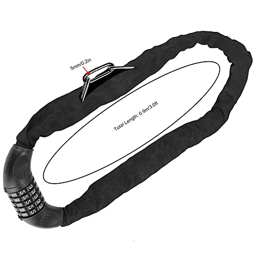 Hosi Bike Security Lock, Resettable Impact Resistant PE Shell Black Steel Chain Bicycle Coded Lock for School