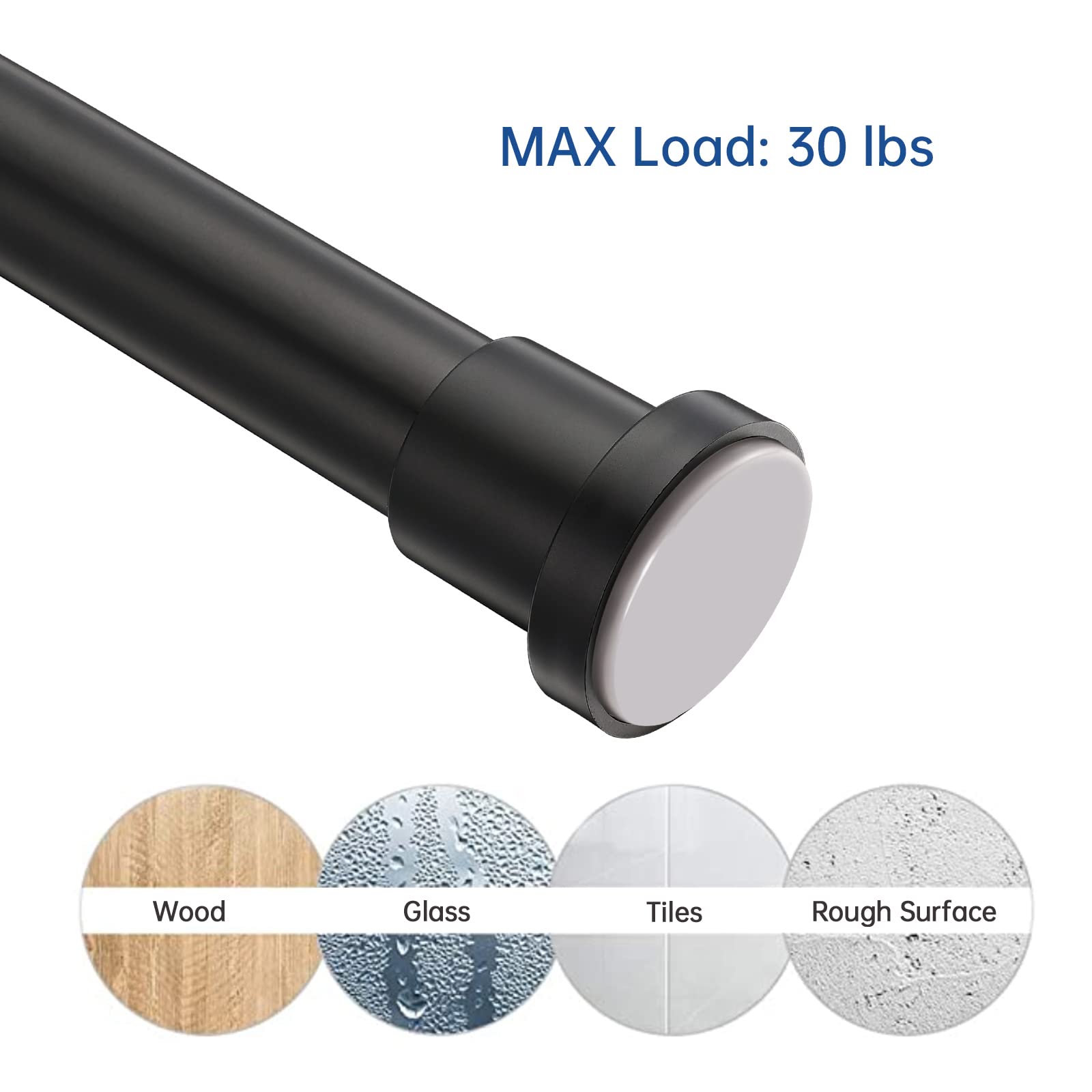 Eboatop Long Tension Shower Curtain Rod 62-105 inches - Adjustable Non-Slip Spring Tension Curtain Rod for Bathroom, Window, Doorway, Matte Black
