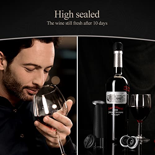 HGB Wine Stopper,Premium Wine Bottle Stopper Wine Pump Preserver Saver Kit Best Gifts for Wine Lovers,Longer Fresh Includes Vacuum Pump & 2 Reusable Air Bottle Stoppers1