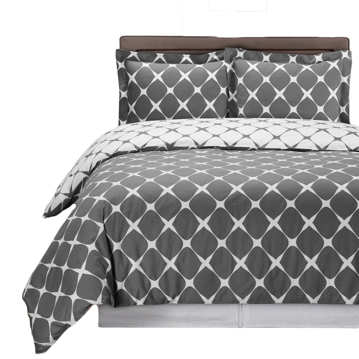 Royal Tradition Bloomingdale 300-Thread-Count 100-Percent Cotton King-California King Duvet Cover Set, Grey and White