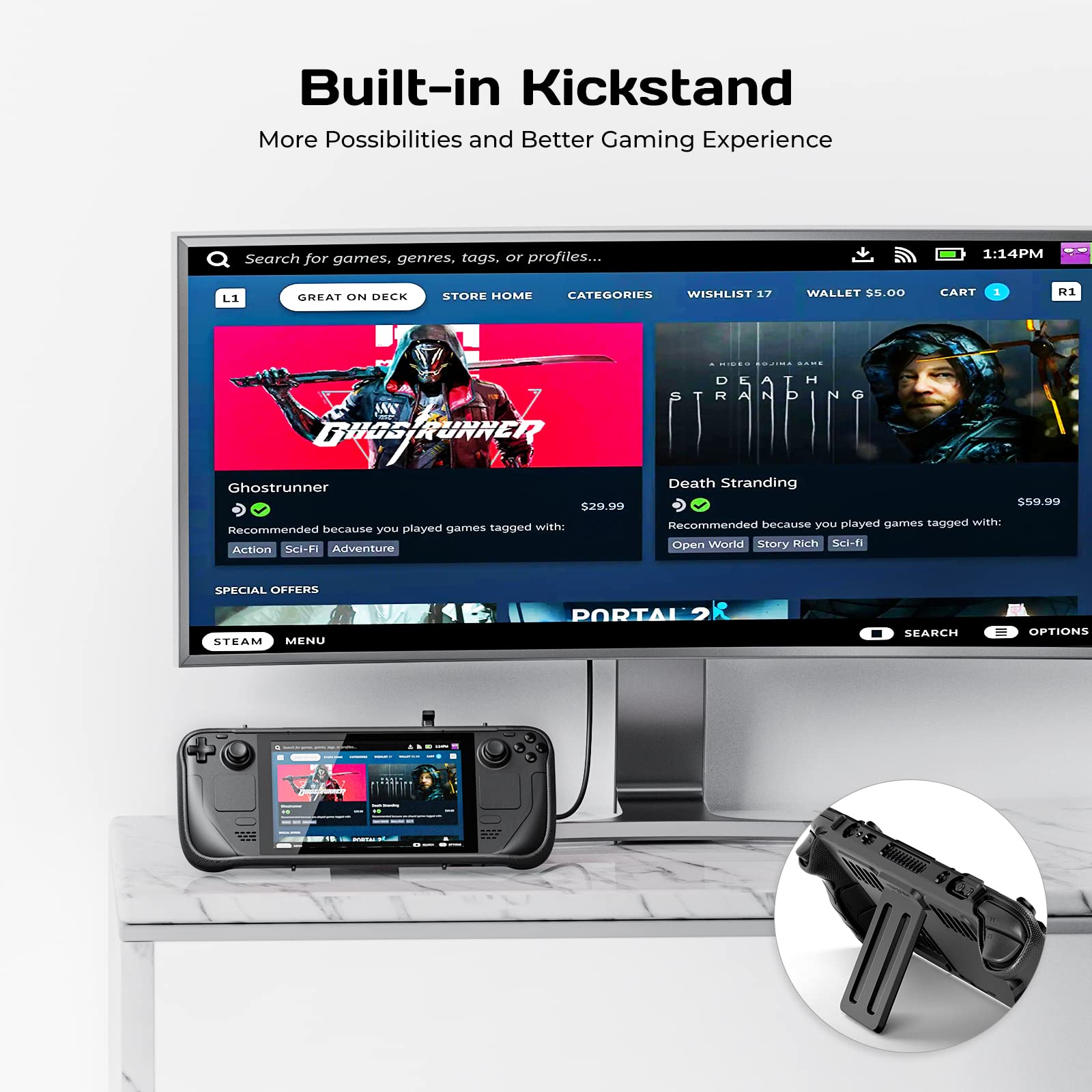 Full Protective Case for Steam Deck: Kickstand Case for Steam Deck- TPU Modcase with Front Cover Case, 3 in 1 Valve Steam Deck Accessories with Shock-Absorption, Non-Slip&Anti-Scratch Design